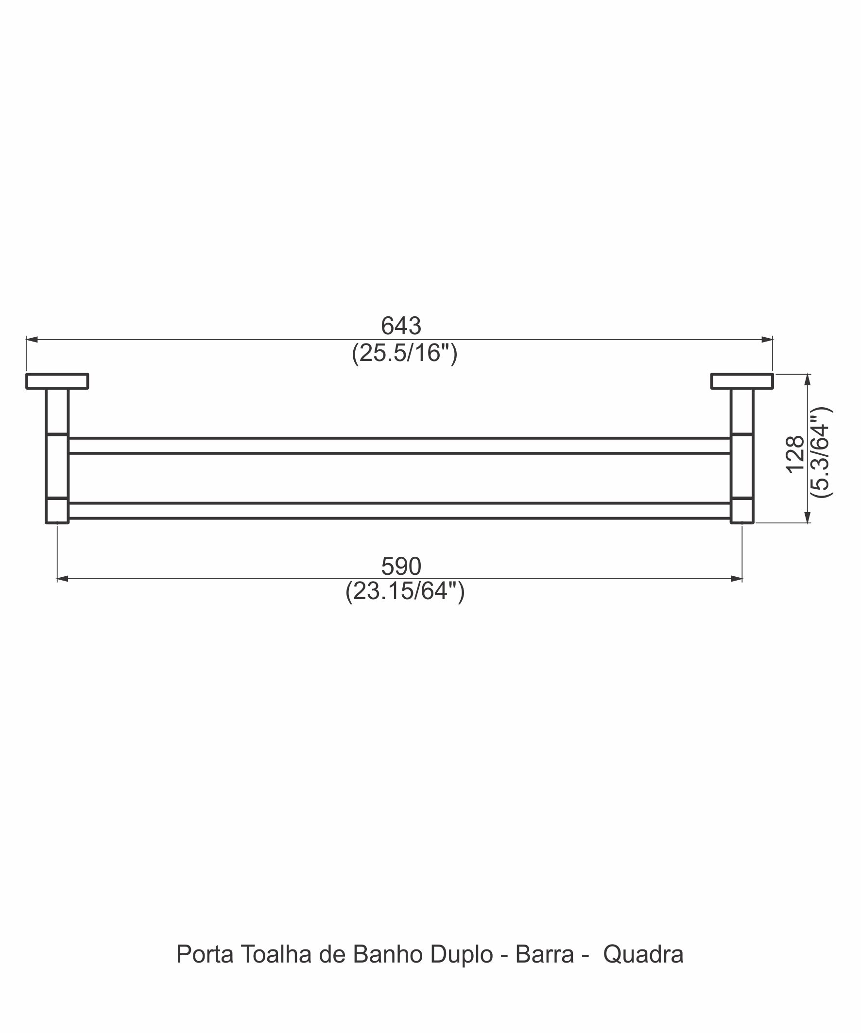 PORTA TOALHA DUPLO QUADRA 64,3CM - Perflex